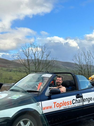 Topless Challenge - Road Trip, Top Down...In Winter!